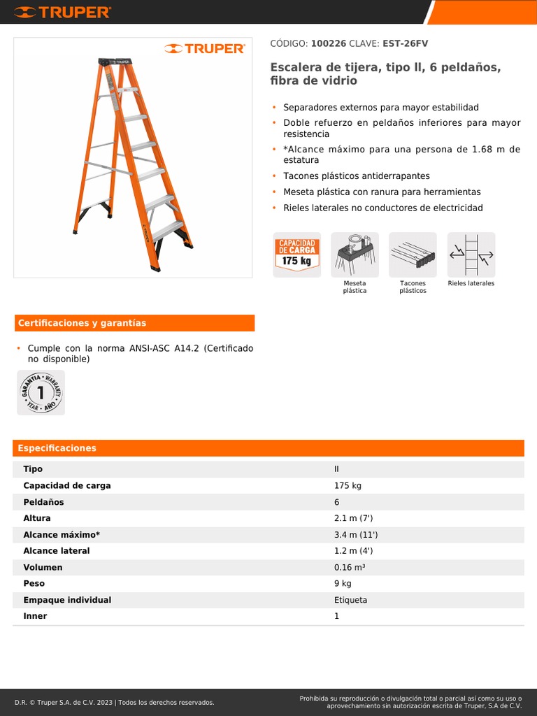 Ficha Tecnica Escalera de Tijera Tipoii 6 Peldaños Truper | PDF ...