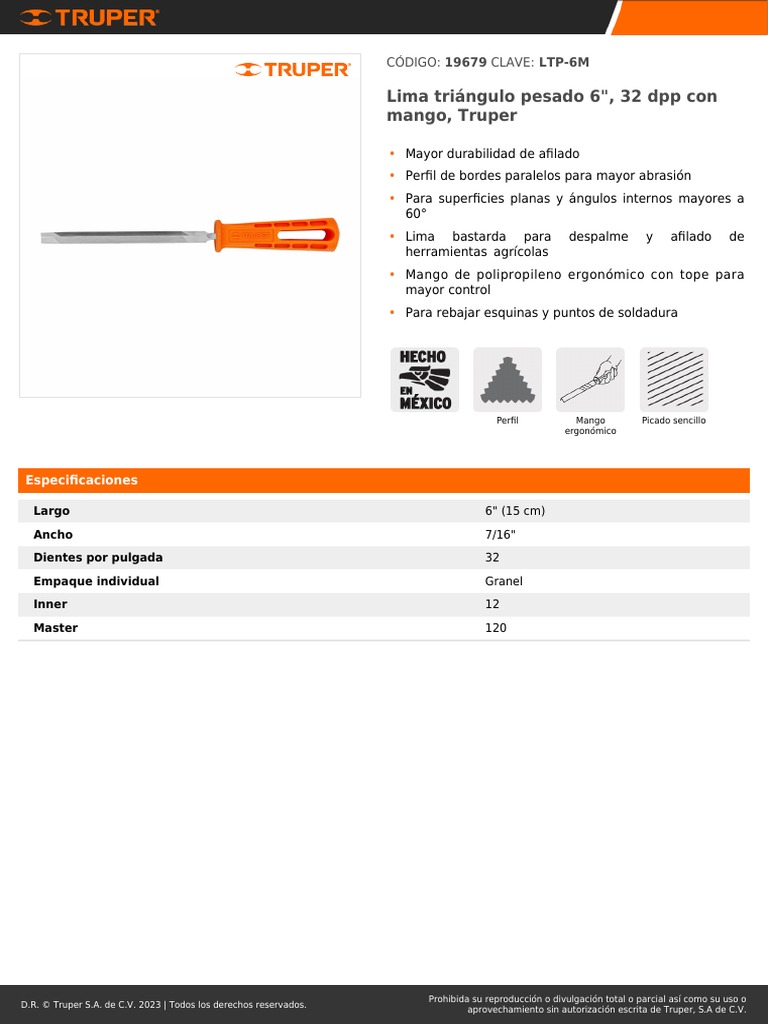 Ficha Tecnica Lima Triangular 6p-Truper | PDF