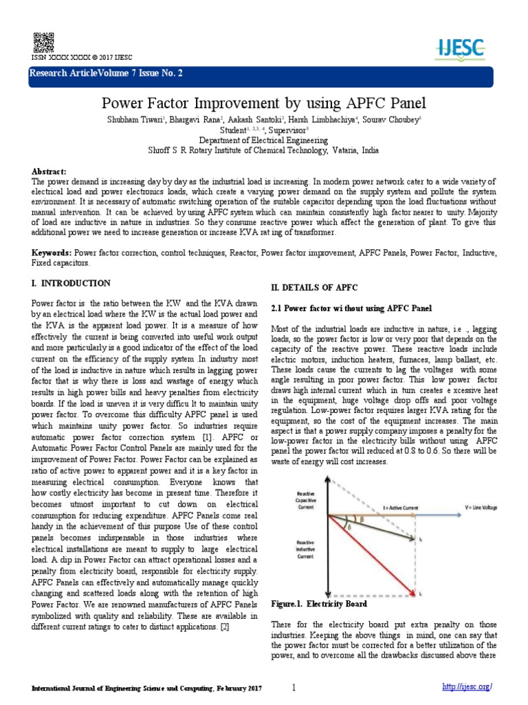 .Power Factor Improvement by Using APFC Panel | PDF | Metrology | Electrical Engineering
