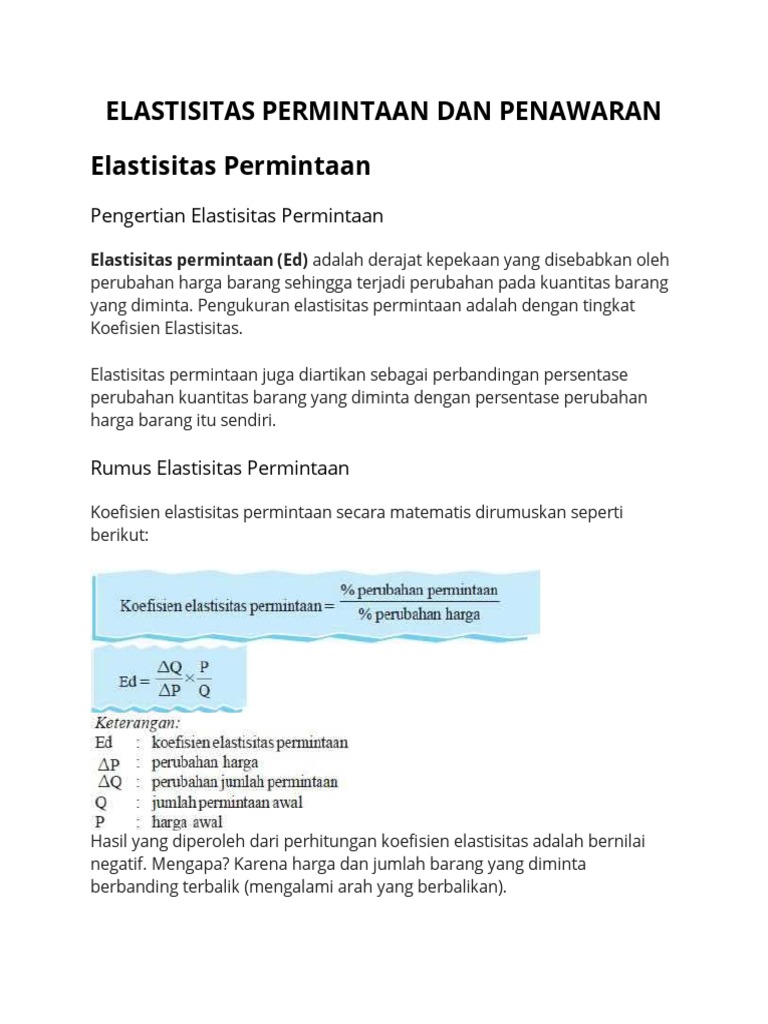 Perhitungan Elastisitas Permintaan Dan Elastisitas Penawaran | PDF | Pengelolaan Keuangan & Uang