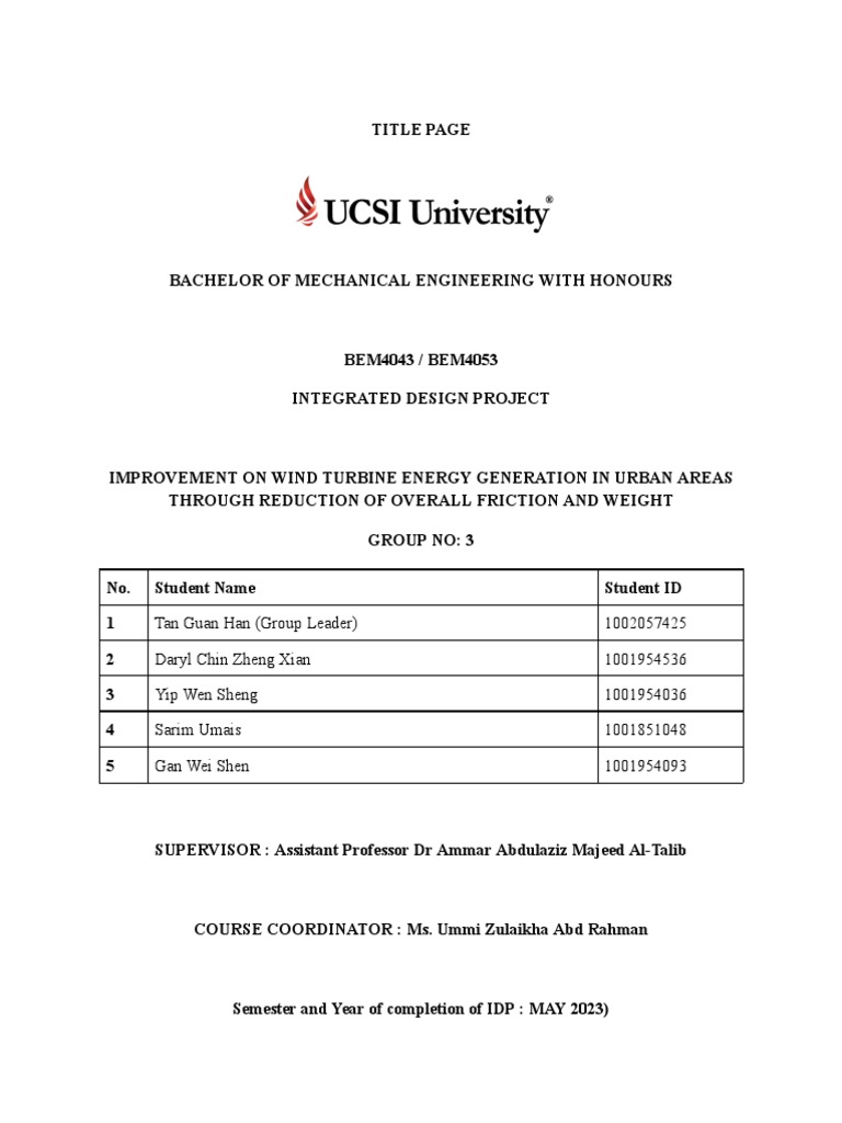 IDP Final Report | Download Free PDF | Wind Turbine | Wind Power
