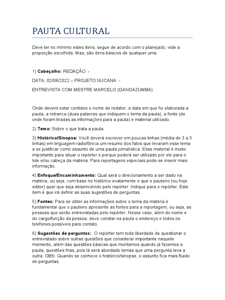 Modelo de Pauta Academia Do Jornalista | PDF