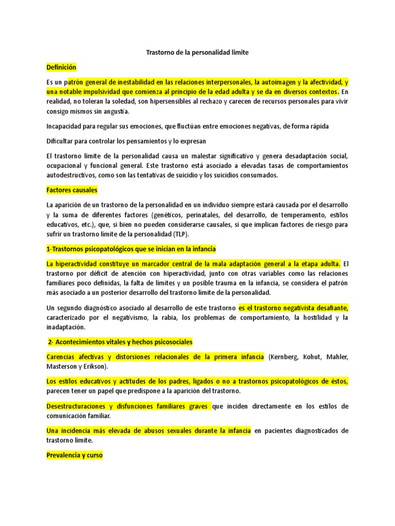 Trastorno de la personalidad limite | PDF | Trastorno límite de la ...