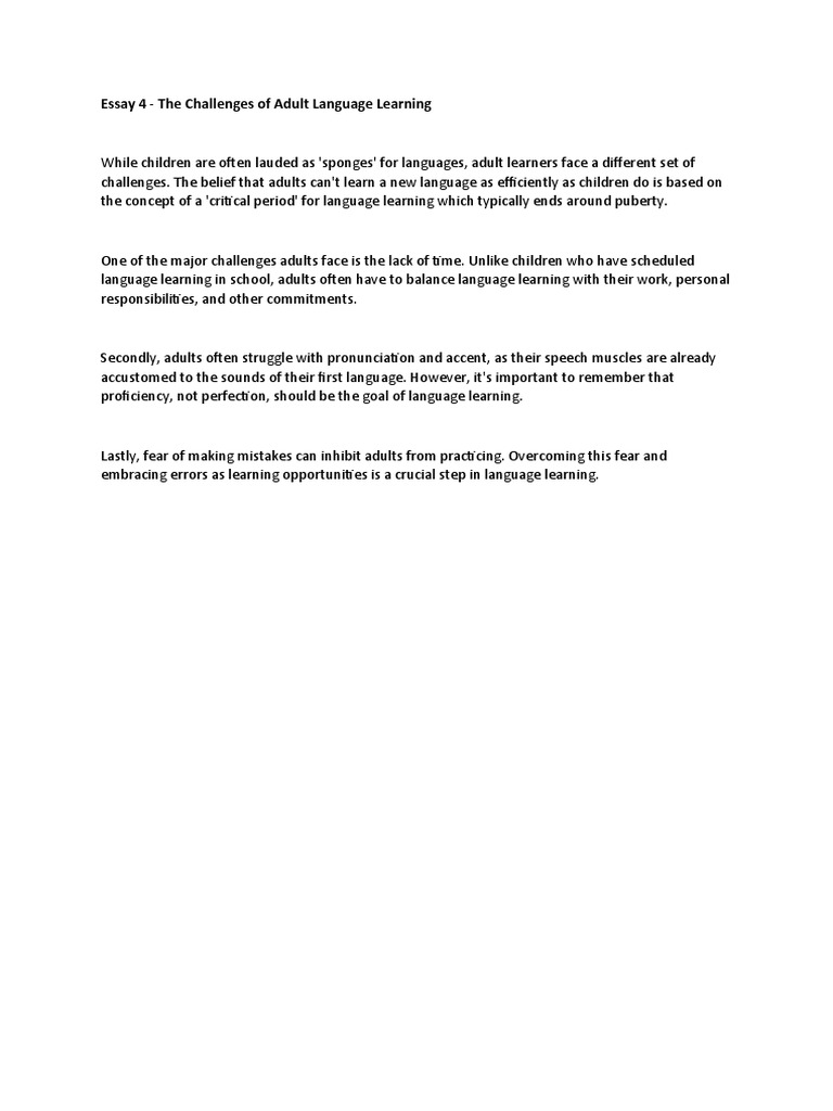 Essay 4 - The Challenges of Adult Language Learning | PDF