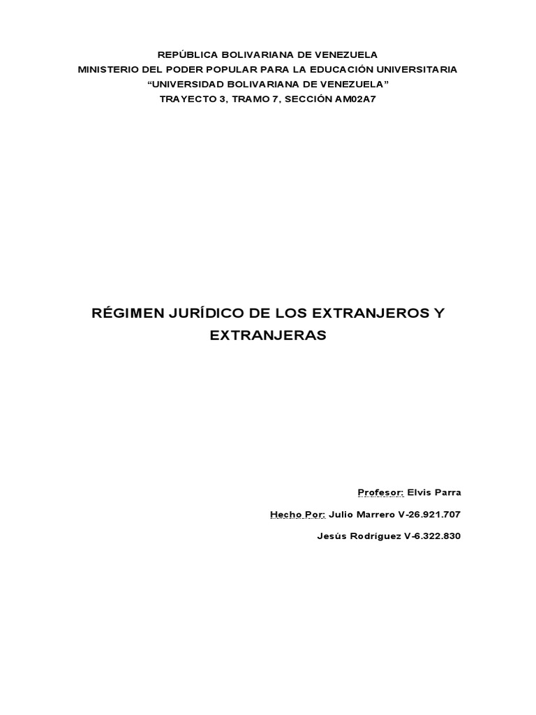 Regimen Juridico de Los Extranjeros y Extranjeras - Trabajo | PDF | Venezuela | Instituciones ...