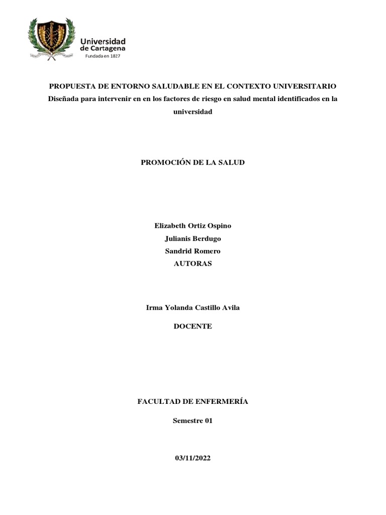 Propuesta de Entorno Saludable en El Contexto Universitario | PDF | Salud mental | Mente