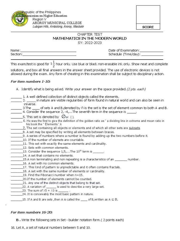 Midterm Exam Math in The Modern World | PDF | Numbers | Mathematical Logic