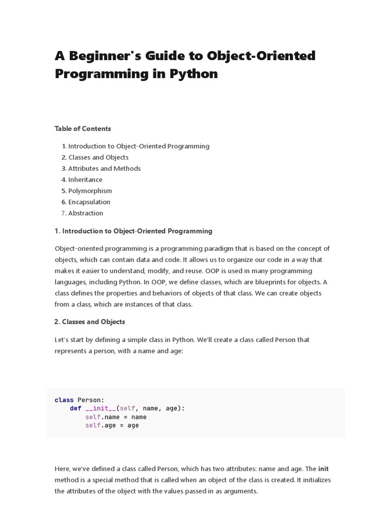 Beginnes Guideto Oopin Python Pdf Object Oriented Programming Class Computer Programming 