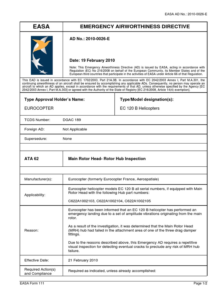 Easa Ead 2010-0026-E 1 | PDF | Aviation
