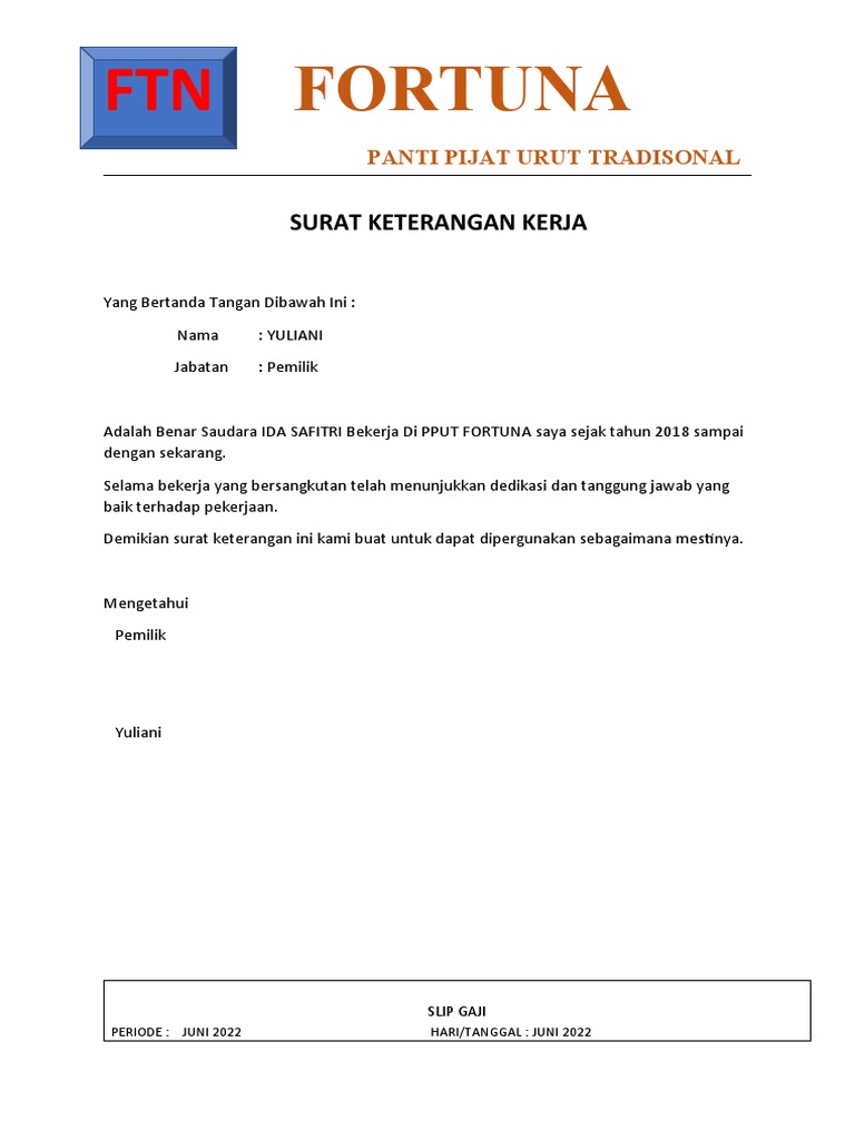 Ida Fortuna Plus Slip Gaji | PDF