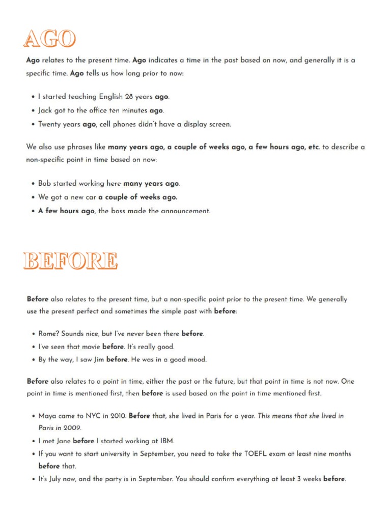 Prepositions Exercise: For, Since, Before, Ago, After | PDF