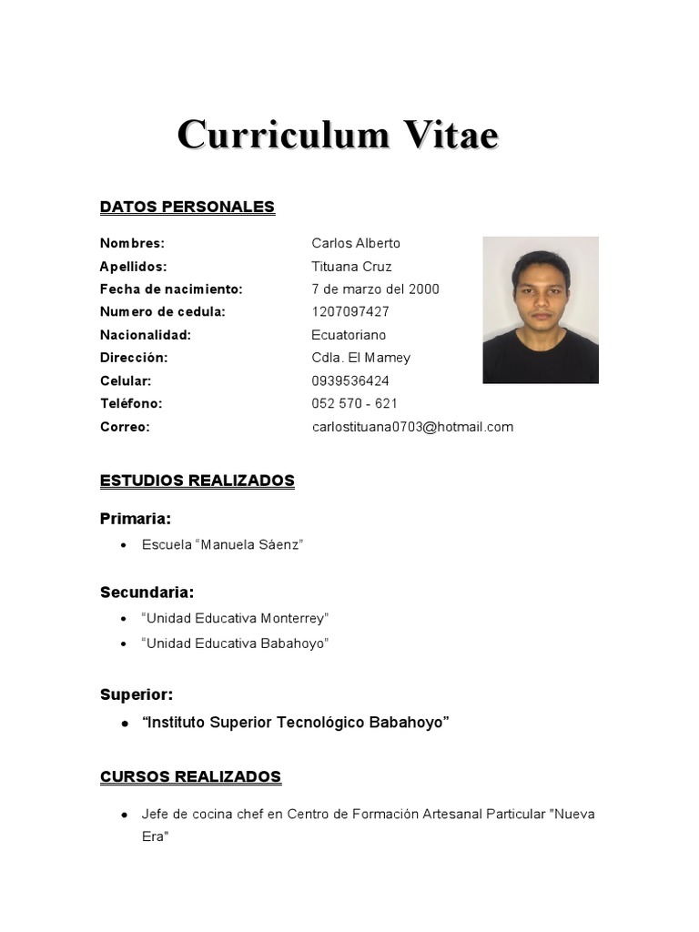 Curriculum Vitae Carlos Tituana | PDF