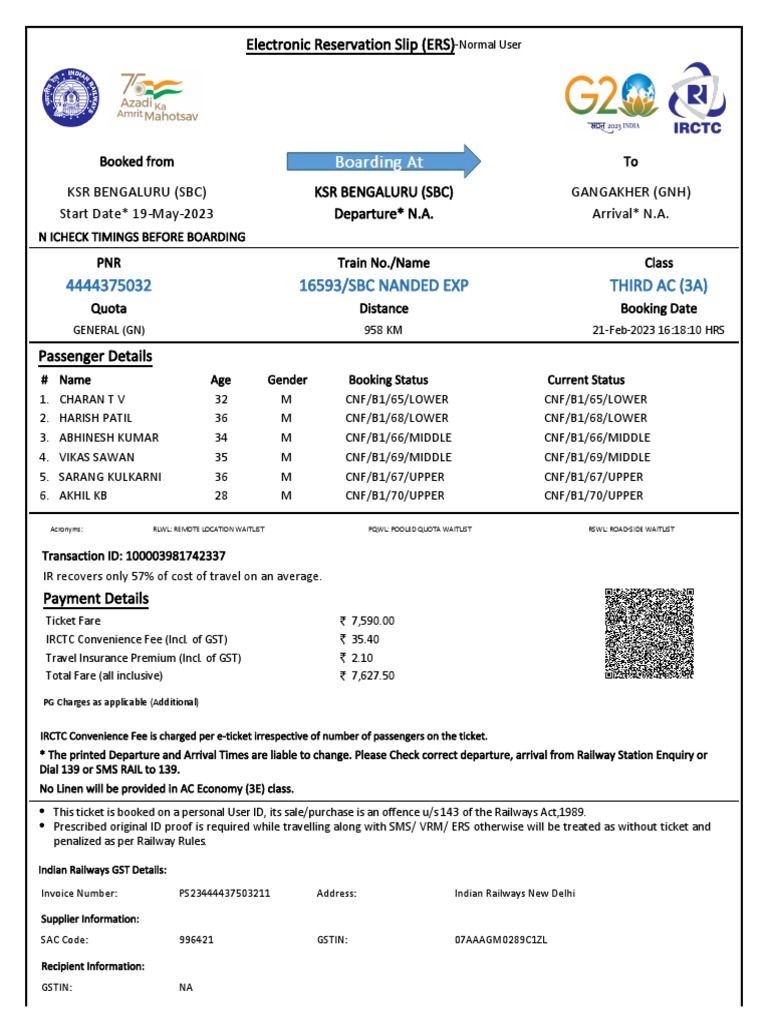 16593/Sbc Nanded Exp Third Ac (3A) | PDF