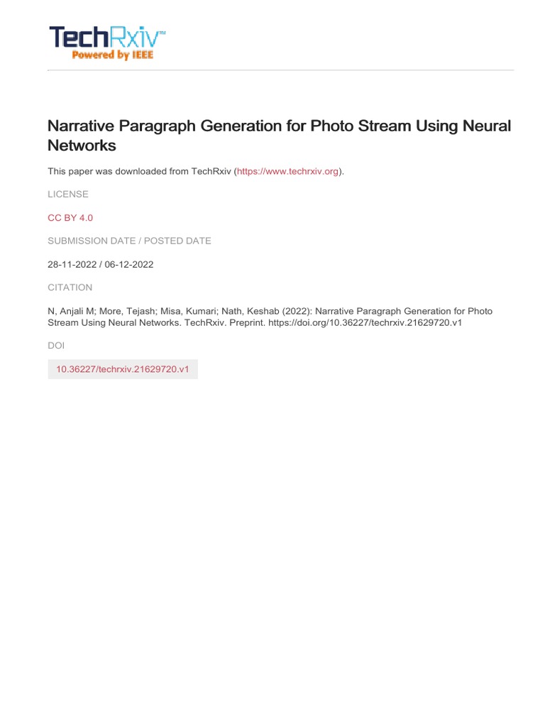 Narrative Paragraph Generation Pdf Deep Learning Artificial Neural Network 