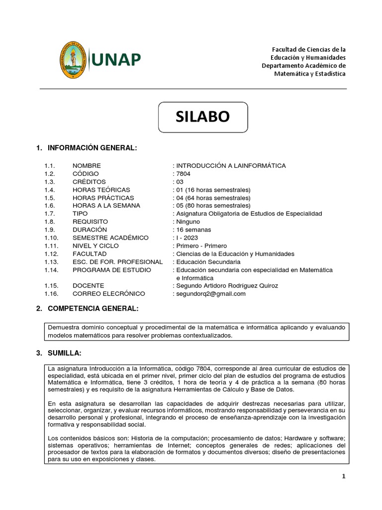 Silabo Introducción A La Informática | PDF