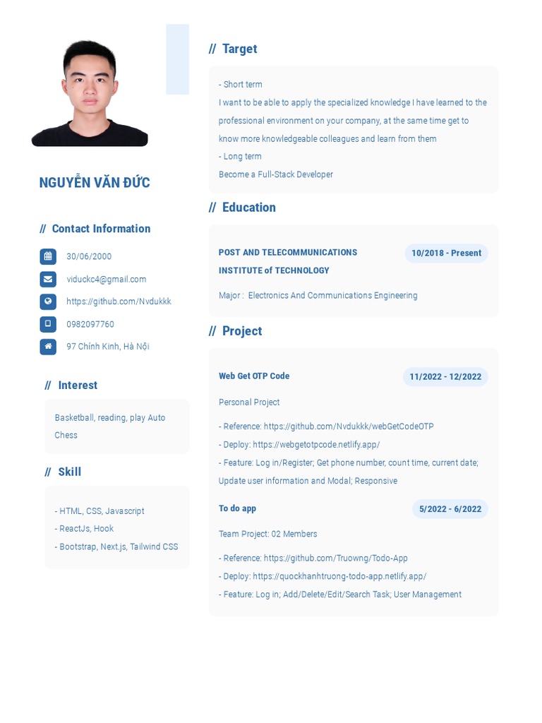 Nguyễn Văn Đức CV Frontend ReactJS Intern | PDF