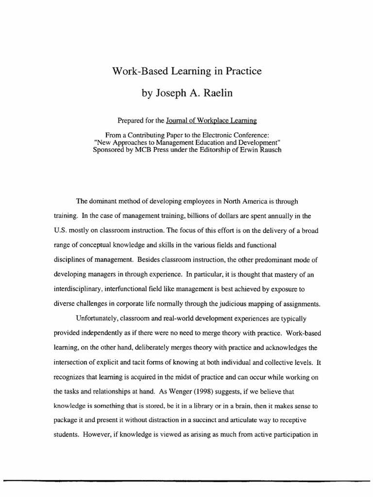 Work Based Learning In Practice Pdf