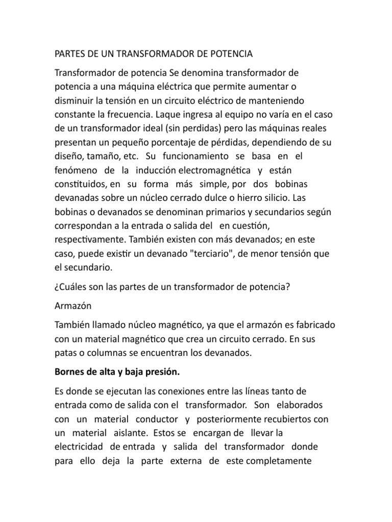 Partes de un Transformador de Potencia | PDF | Transformador | Inductor
