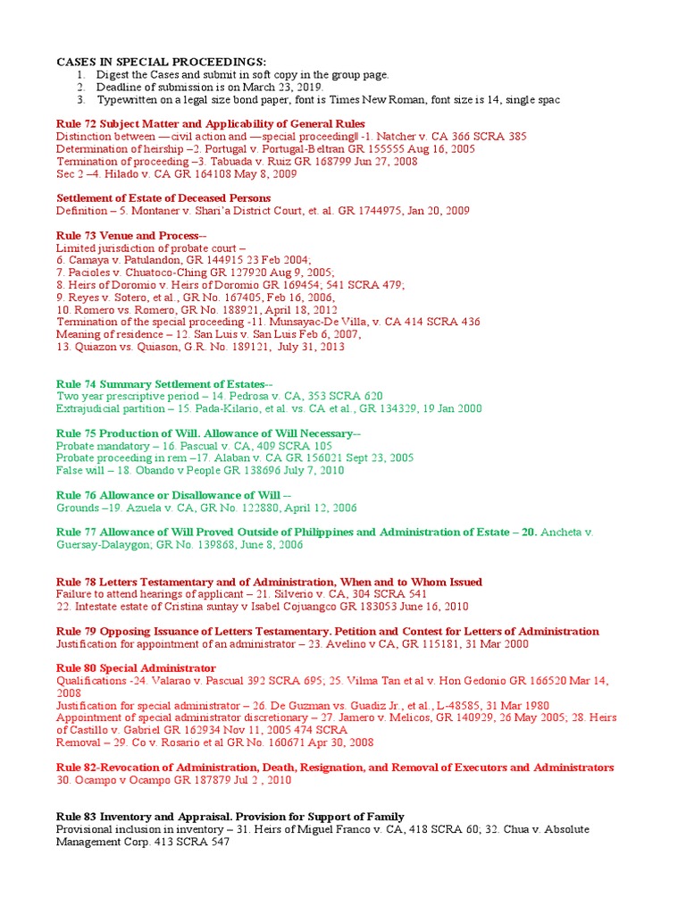 Overview of Special Proceedings Cases | PDF | Annulment | Probate