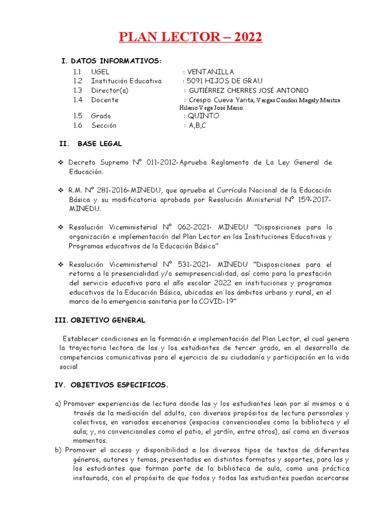 Plan Lector 2022 | PDF | Crecimiento personal y profesional | Ciencia y matemáticas