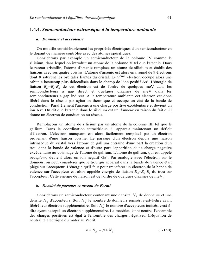 Complément de Cours Physique Des Semi-Conducteur | PDF | Semi-conducteurs | Dopage (semi-conducteur)