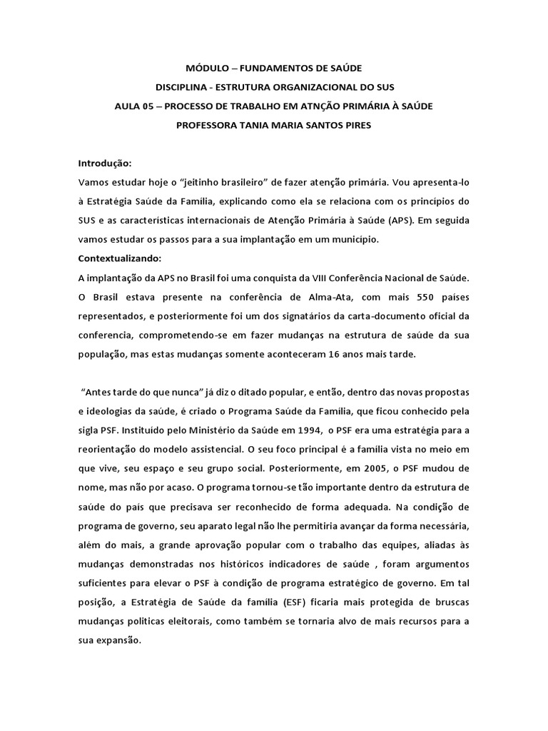Estrutura da Atenção Primária no SUS | PDF | Família | Enfermagem