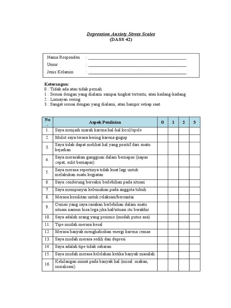 Skala DASS 42: Depresi, Kecemasan, Stres | PDF | Gaya Hidup