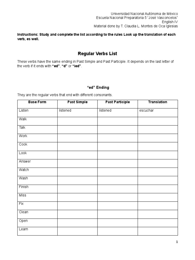 Regular Verbs List | PDF