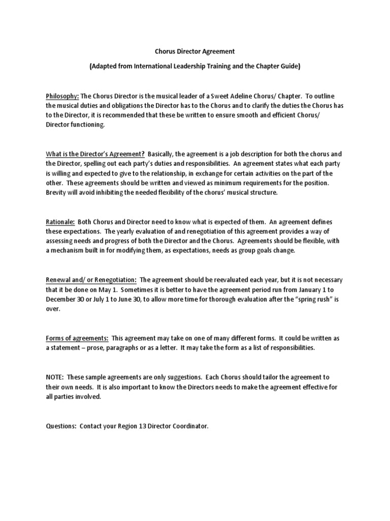 Sample Director Agreements | PDF | Per Diem | Choir
