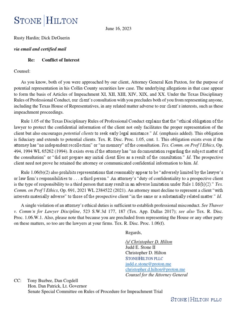 Attorneys For Texas AG Ken Paxton Send House Impeachment Lawyers Cease ...