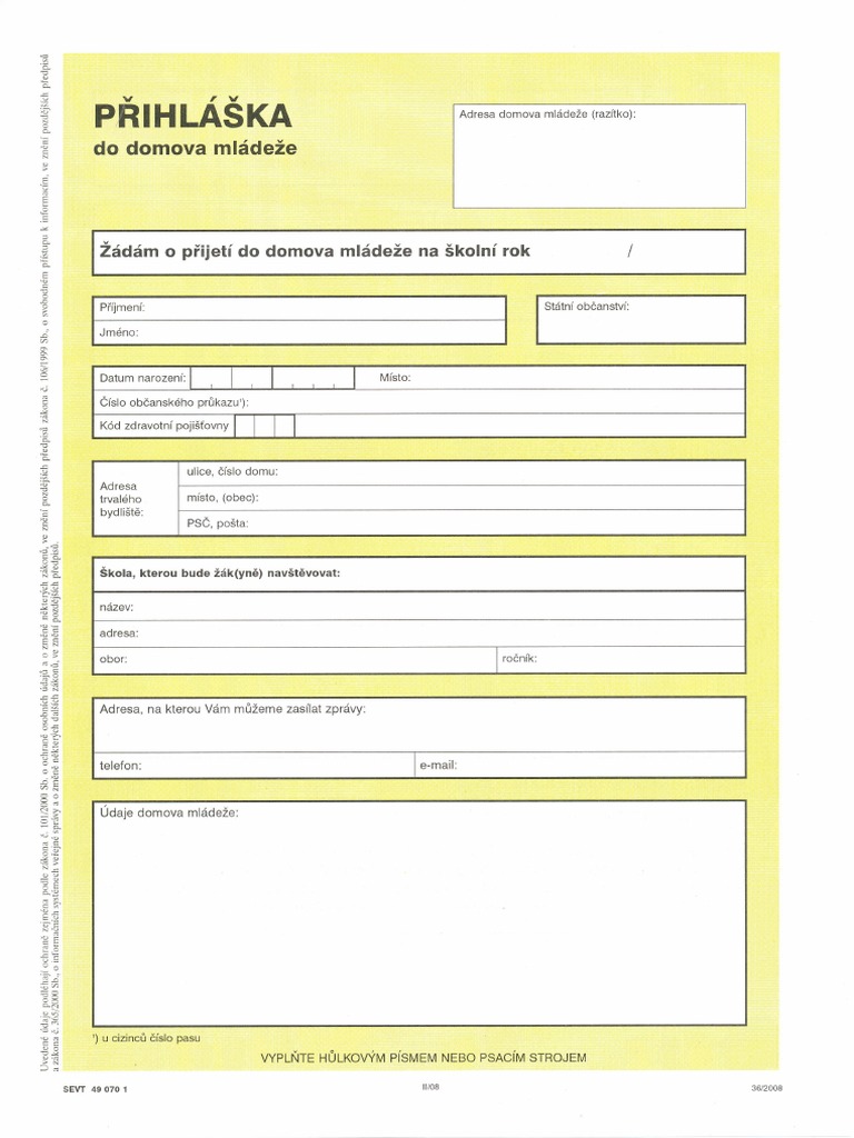 Prihlaska Do Domova Mladeze | PDF