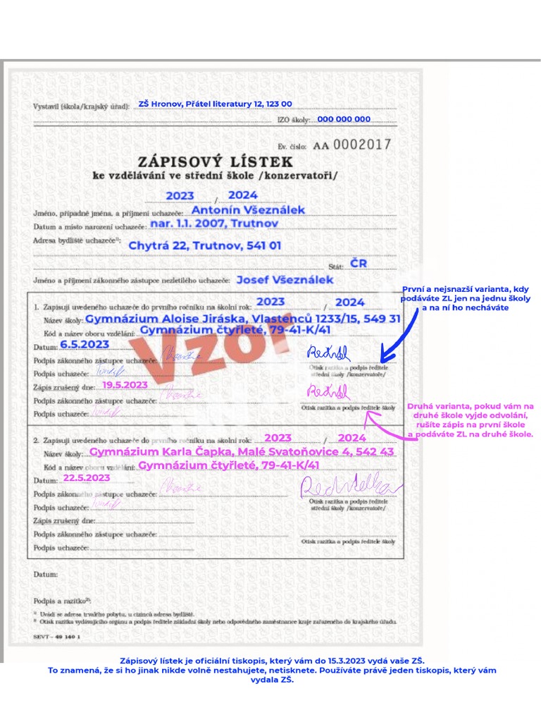 Zapisovy Listek Vzor Vyplneny Stazeni (1) | PDF