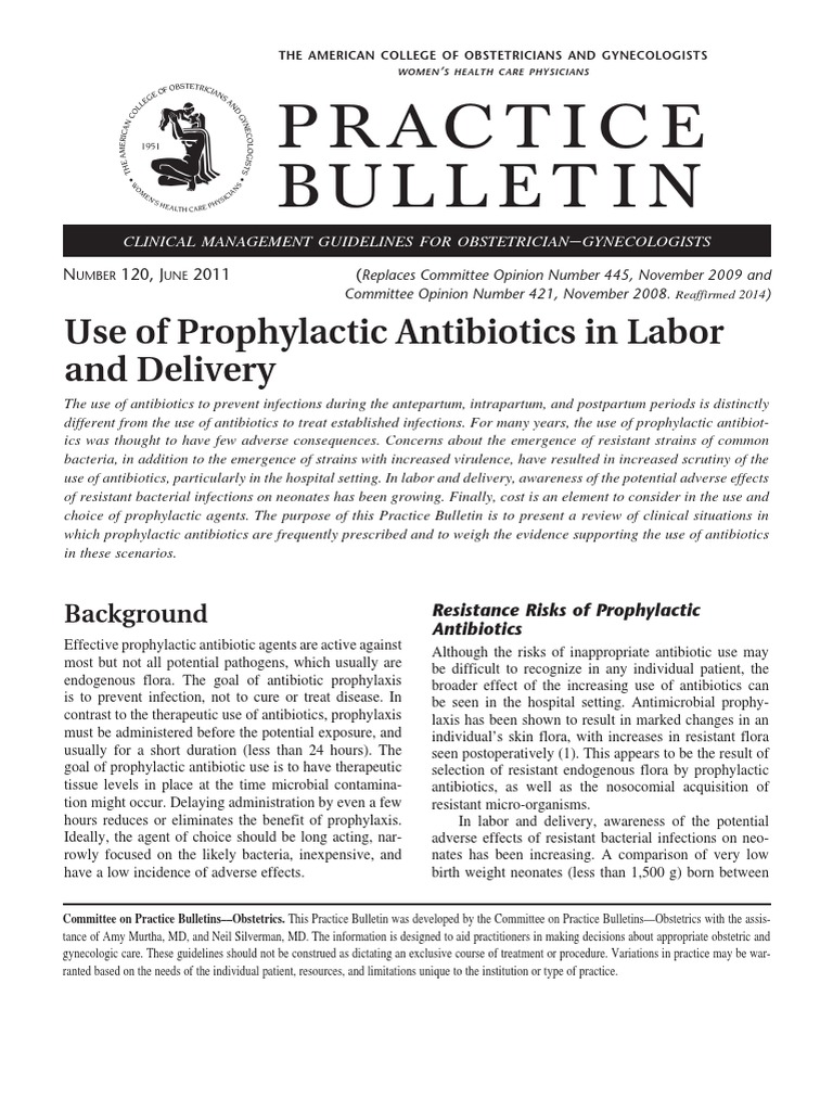 Practice Bulletin ACOG Antibiotic Prophylaxis For Labour | PDF ...