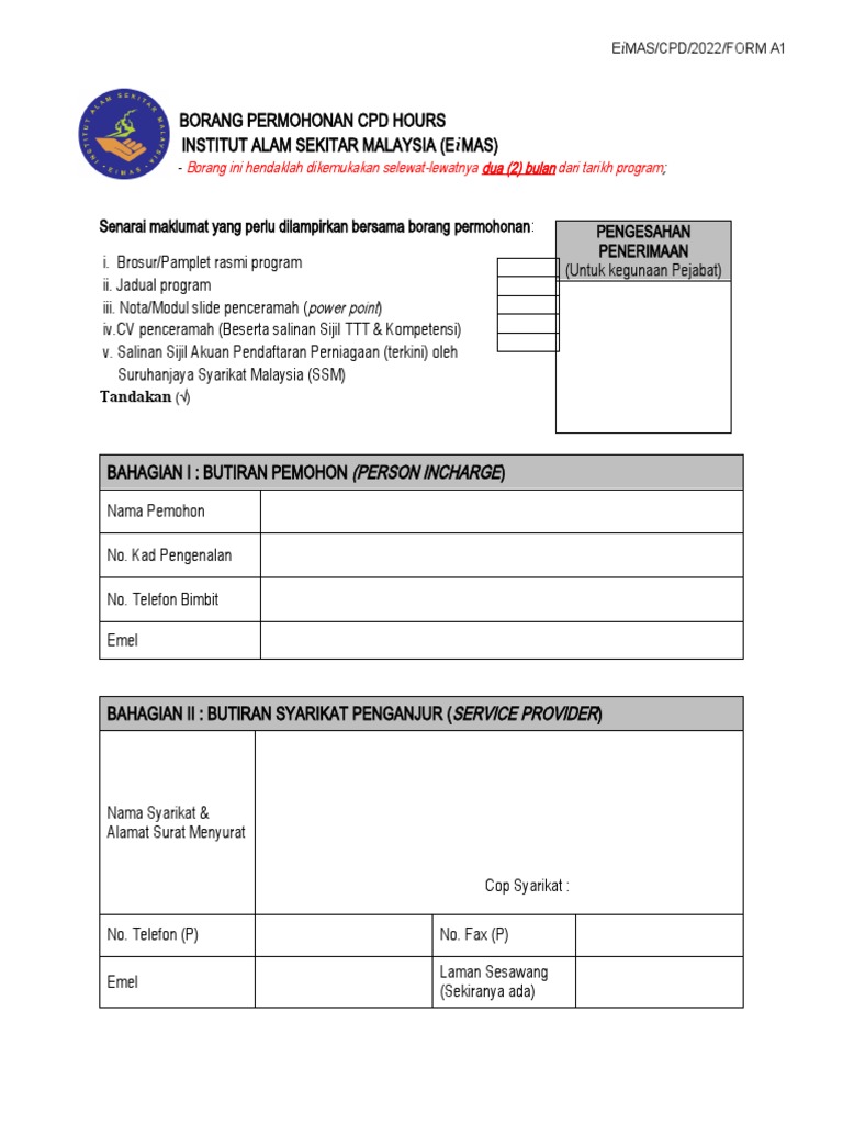 Form A1 - Borang Permohonan CPD Hours Pindaan Dis 2022 | PDF