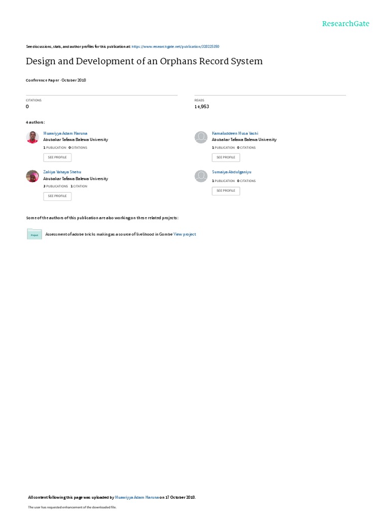 Design and Development of An Orphans Record System: October 2018 | PDF ...