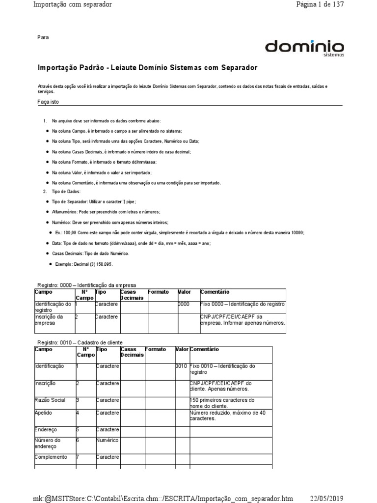 Layout Dominio Sistemas Separador | PDF