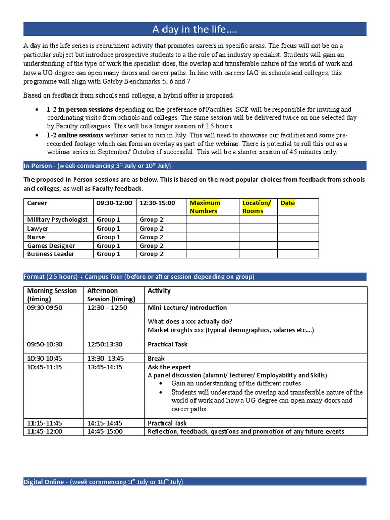 A Day in The Life Proposal May 2023. Delivery July 2023 | PDF | Expert ...