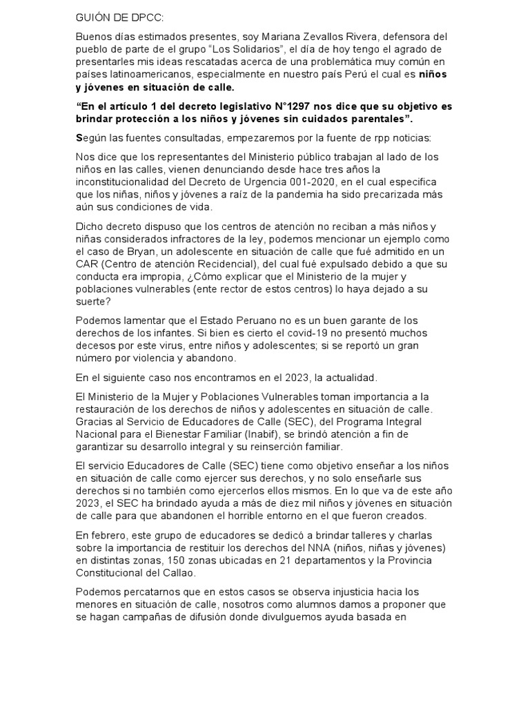 Guion DPCC | PDF | Derechos humanos | Justicia