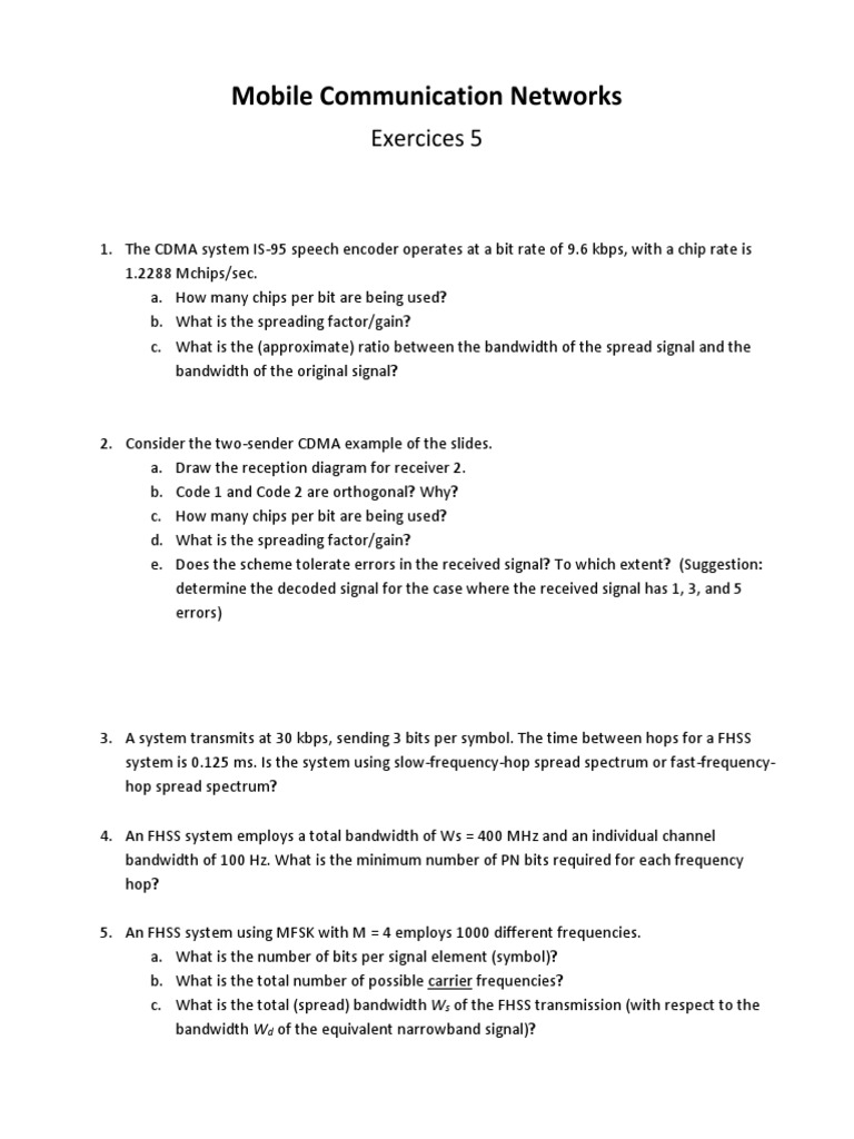 Mobile Communication Networks: Exercices 5 | PDF | Bandwidth (Signal Processing) | Computer Science