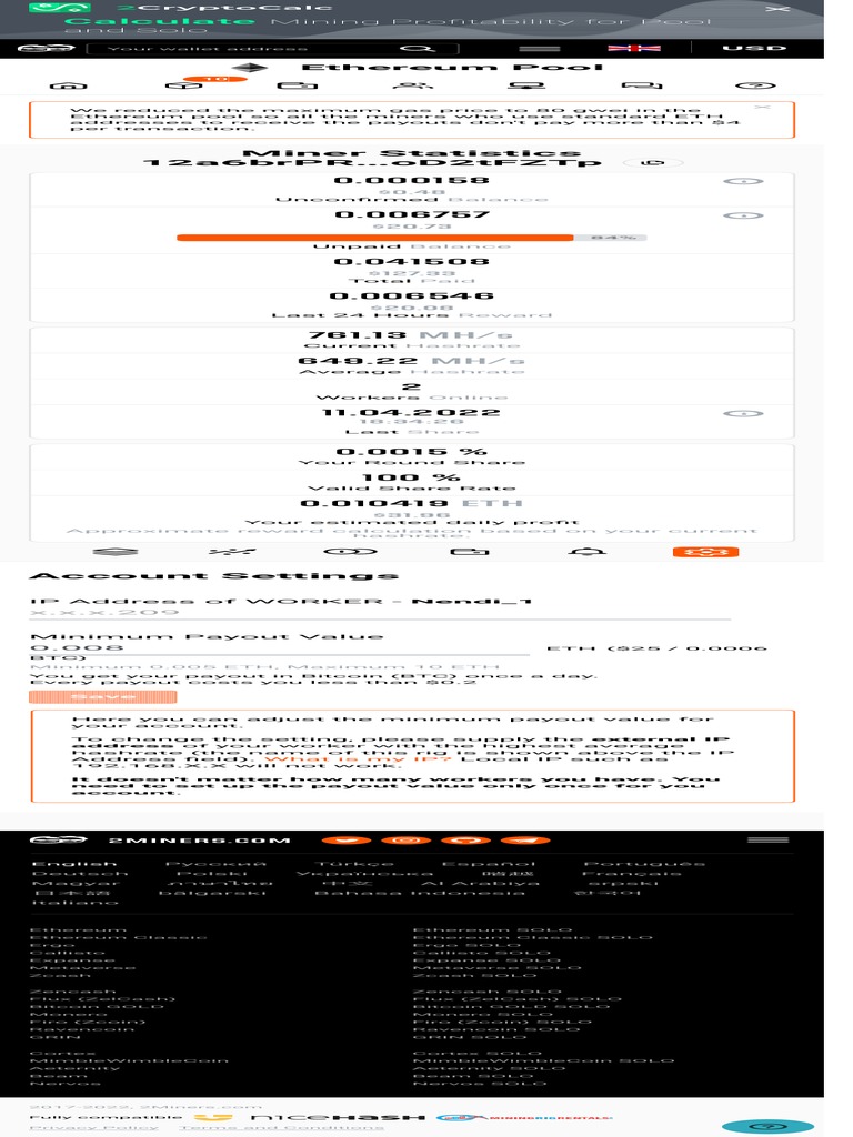 Miner Statistics - Best Ethereum ETH Mining Pool - 2miners 2 | PDF
