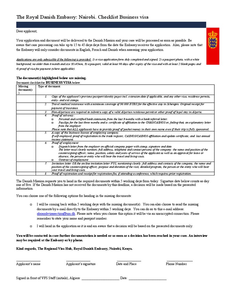0223 Al Missing Documentation Checklist Business 23 Pdf Travel Visa Passport