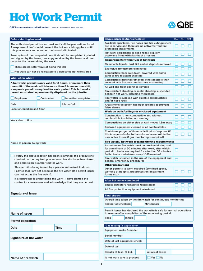 QBE Hot Work Permit Final | PDF | Fires | Safety
