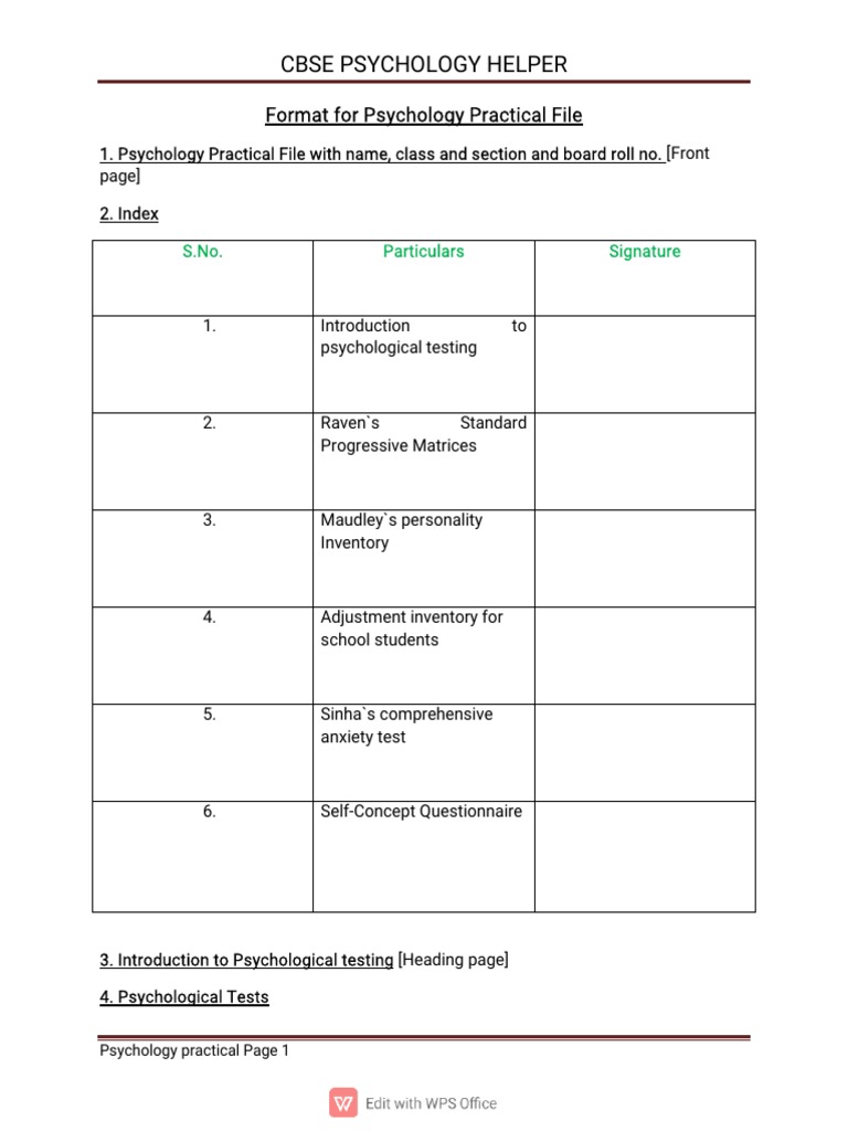 Psychology Practical File Class Xii | PDF