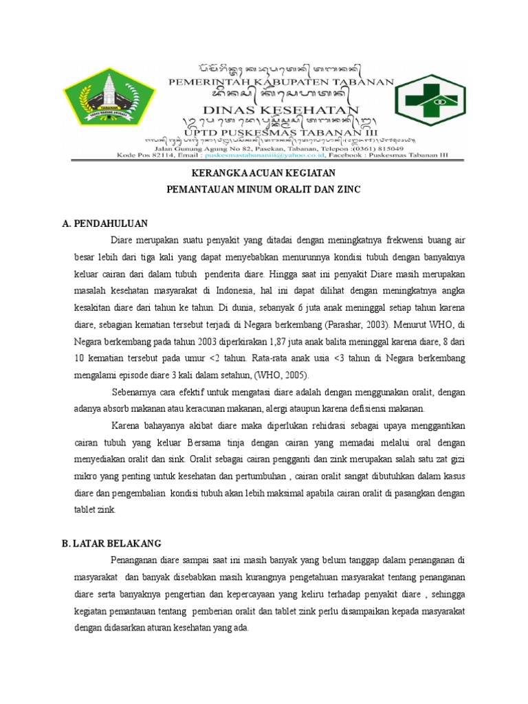 Kak Pemantauan Pemberian Oralit Dan Zink | PDF
