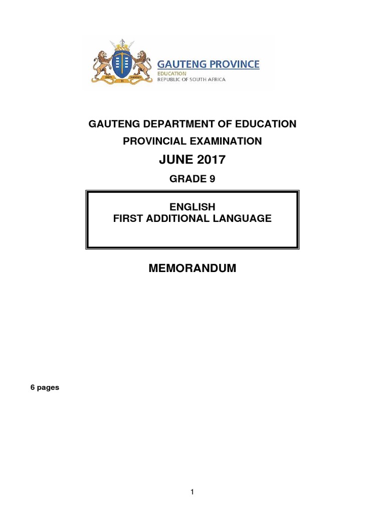 Grade 9 English Exam Memorandum | PDF