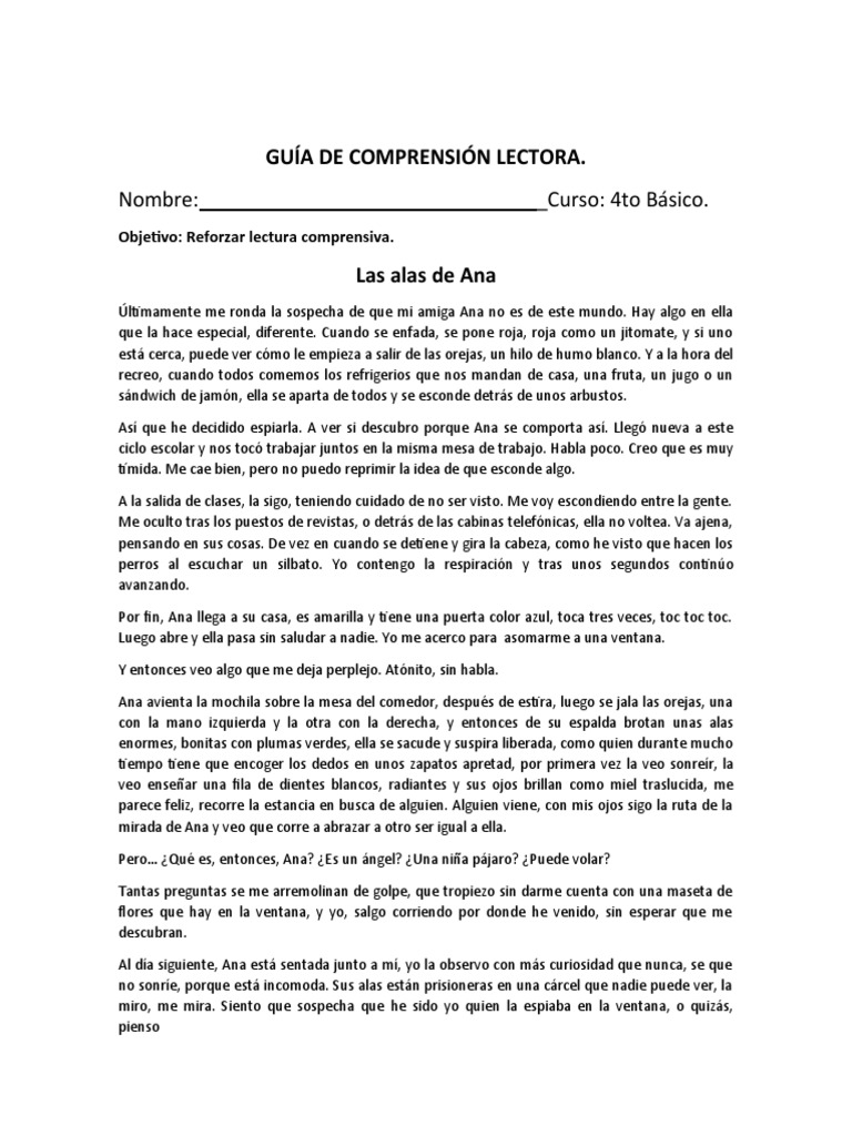 Guia de Comprension Lectora Cuarto Basico | PDF