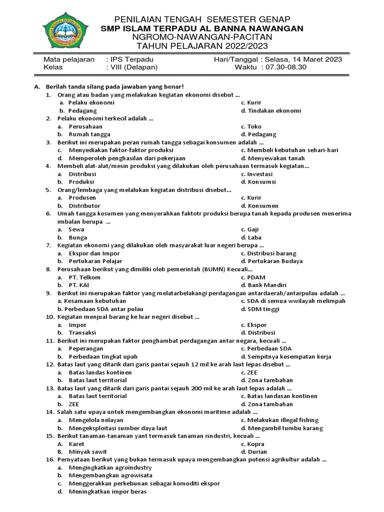 Soal PTS IPS Genap Kelas 8 | PDF