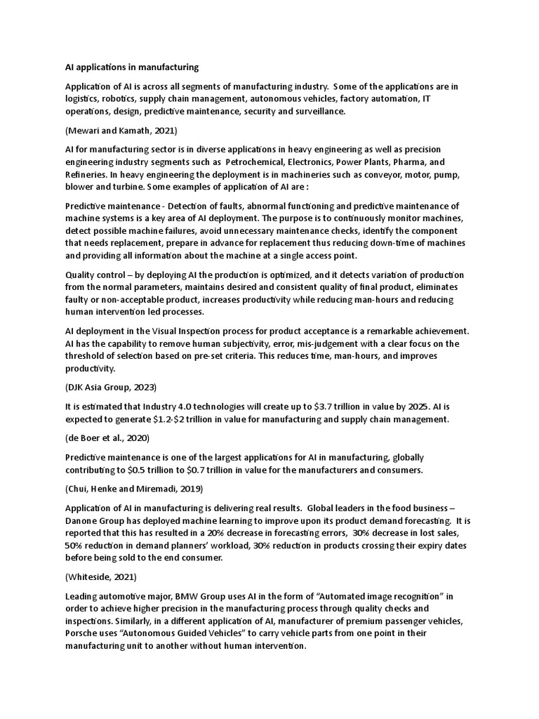 Ai In Manufacturing Pdf Artificial Intelligence Intelligence Ai