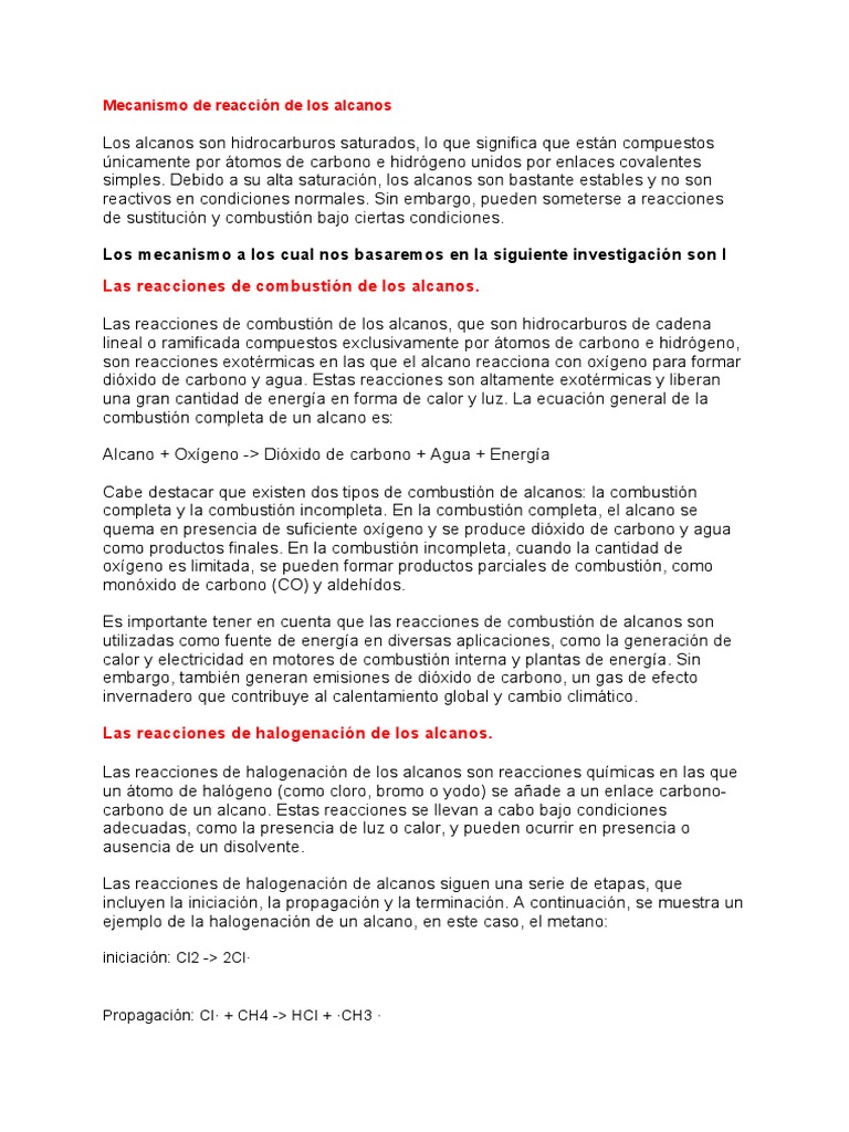 Reacciones de Alcanos: Combustión y Halogenación | PDF