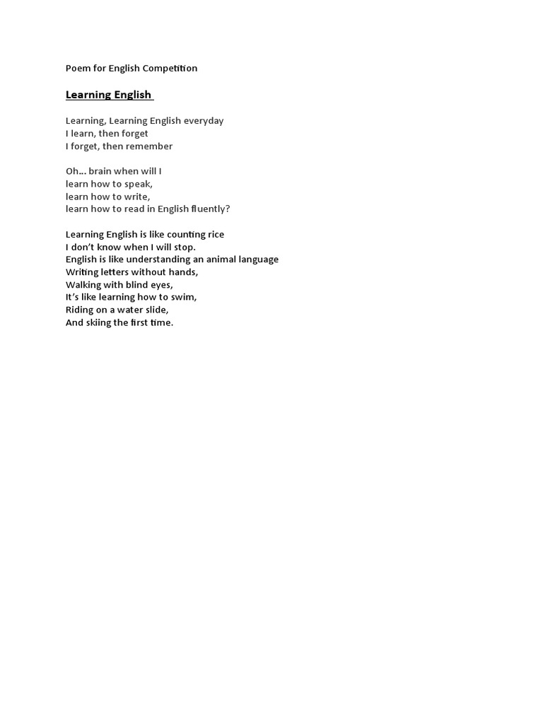 Poem For English Competition | PDF